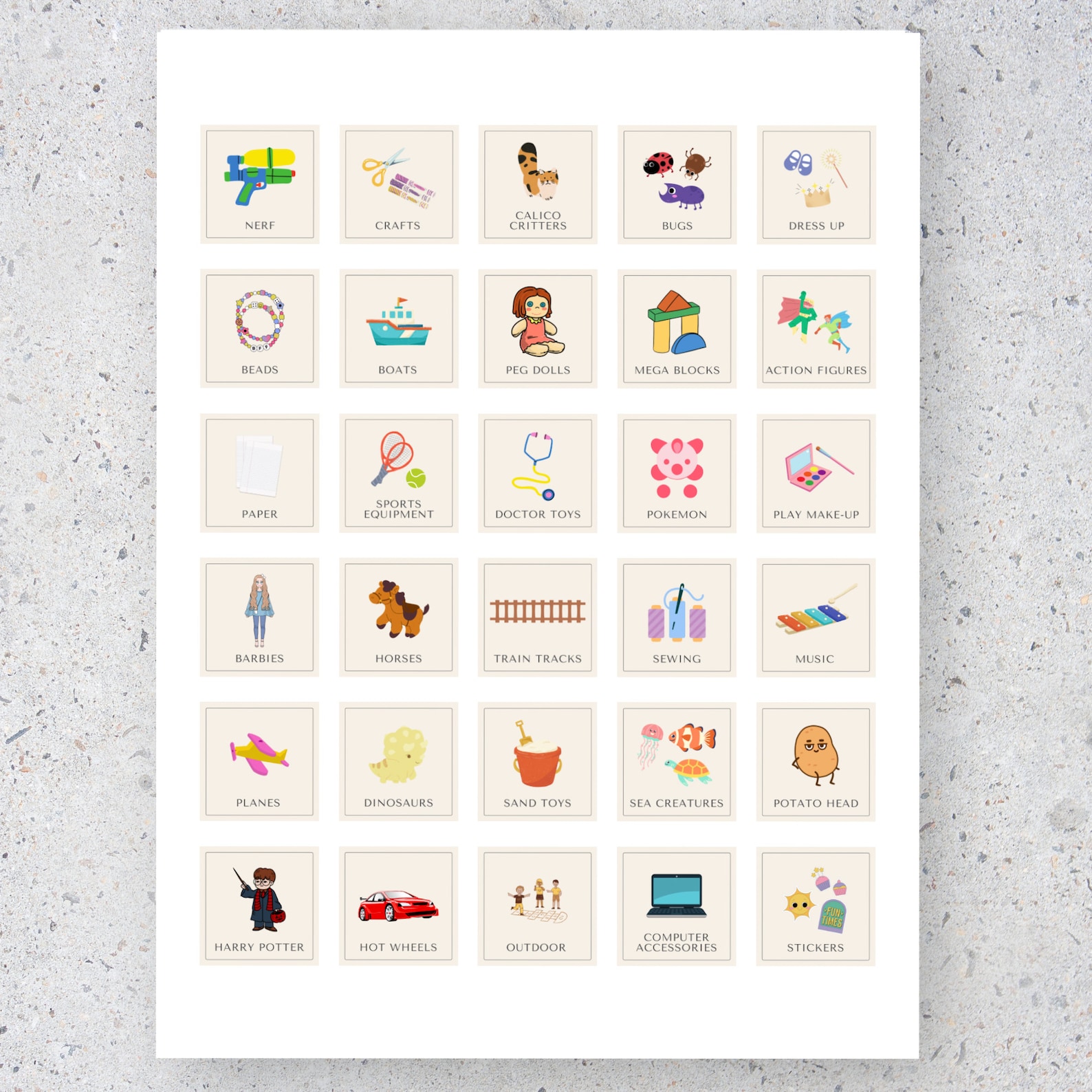 Toy Storage Bin Box Basket Visual Labels Editable Printable Template ...