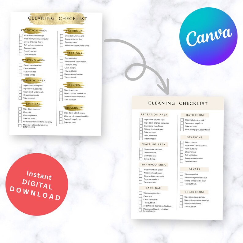 Salon Cleaning Checklist Printable Editable Digital Canva Template ...