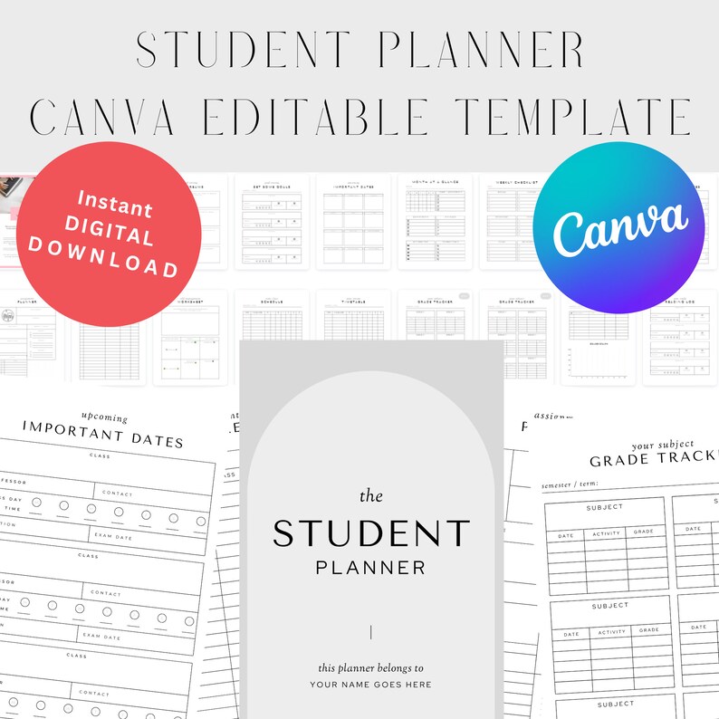 Student Planner Printable Digital, Editable Canva Academic Planner ...