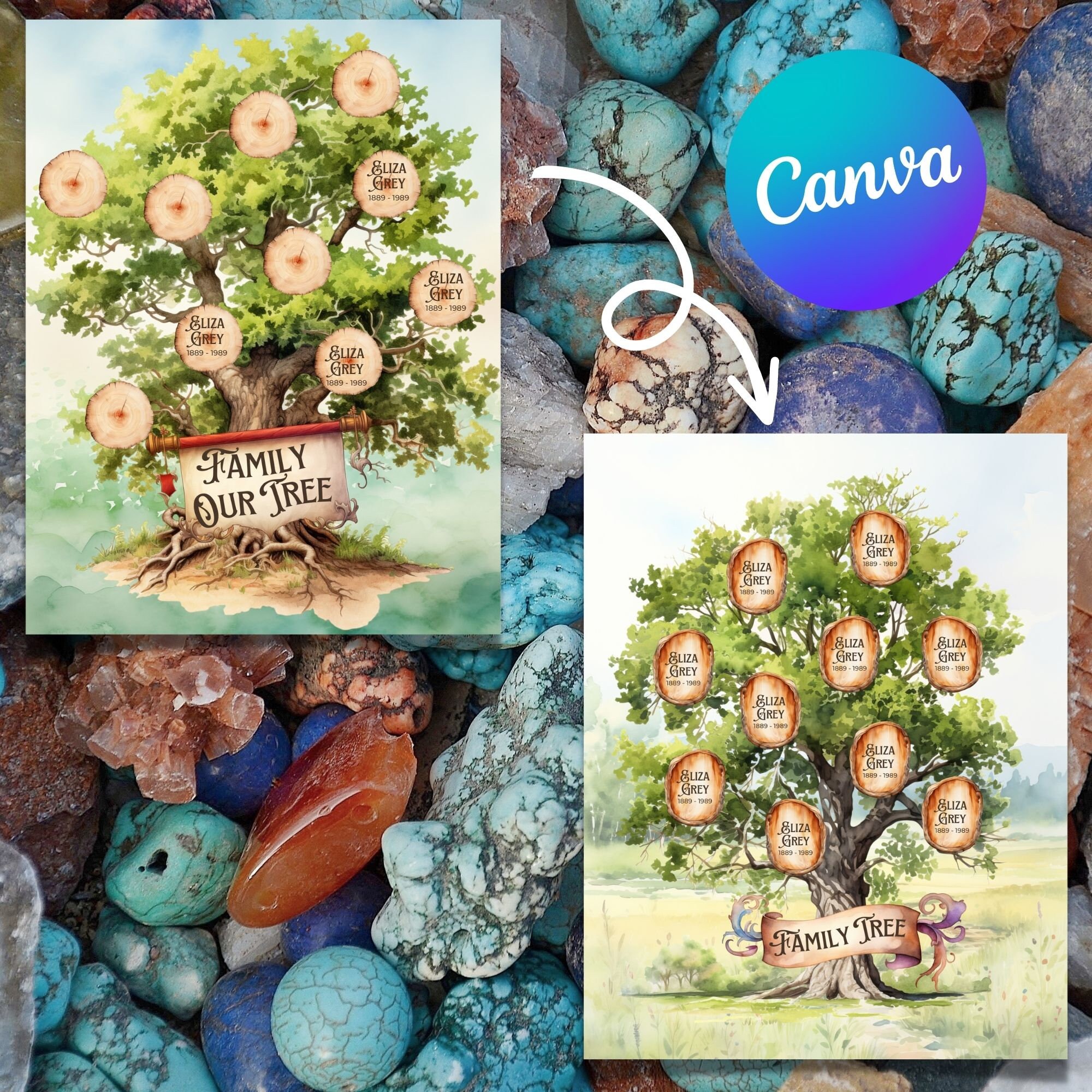 Editable Family Tree Creator Template, Watercolor Digital Generation ...