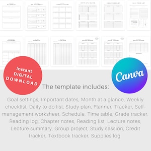Student Planner Printable Digital, Editable Canva Academic Planner ...