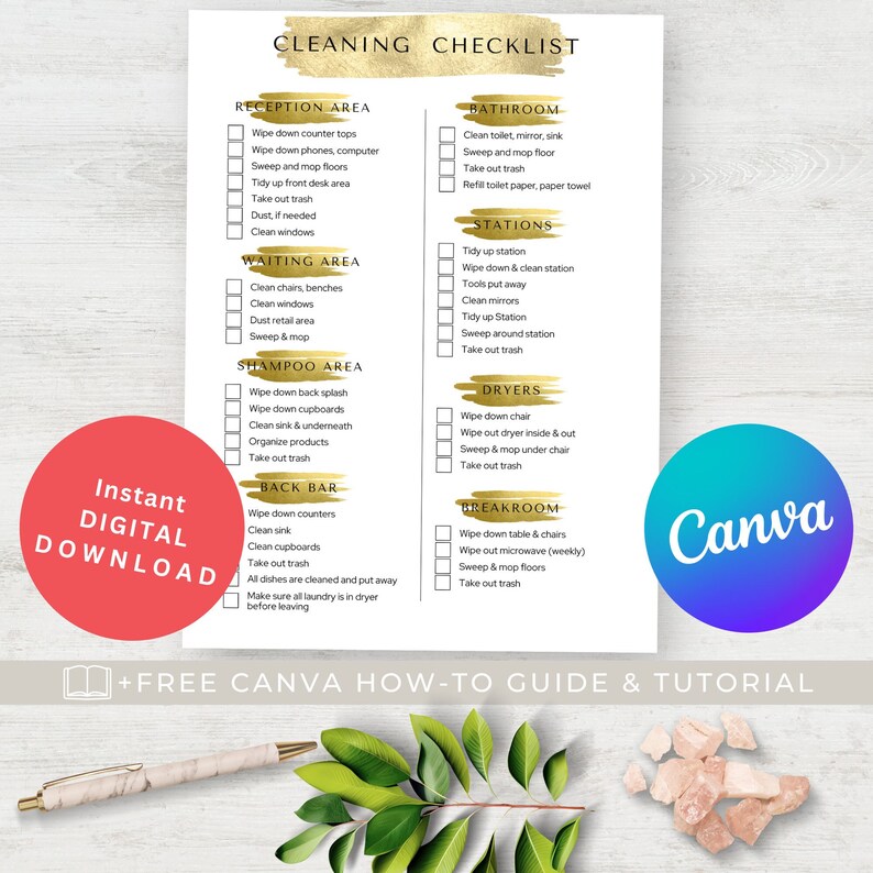 Salon Cleaning Checklist Printable Editable Digital Canva - Etsy