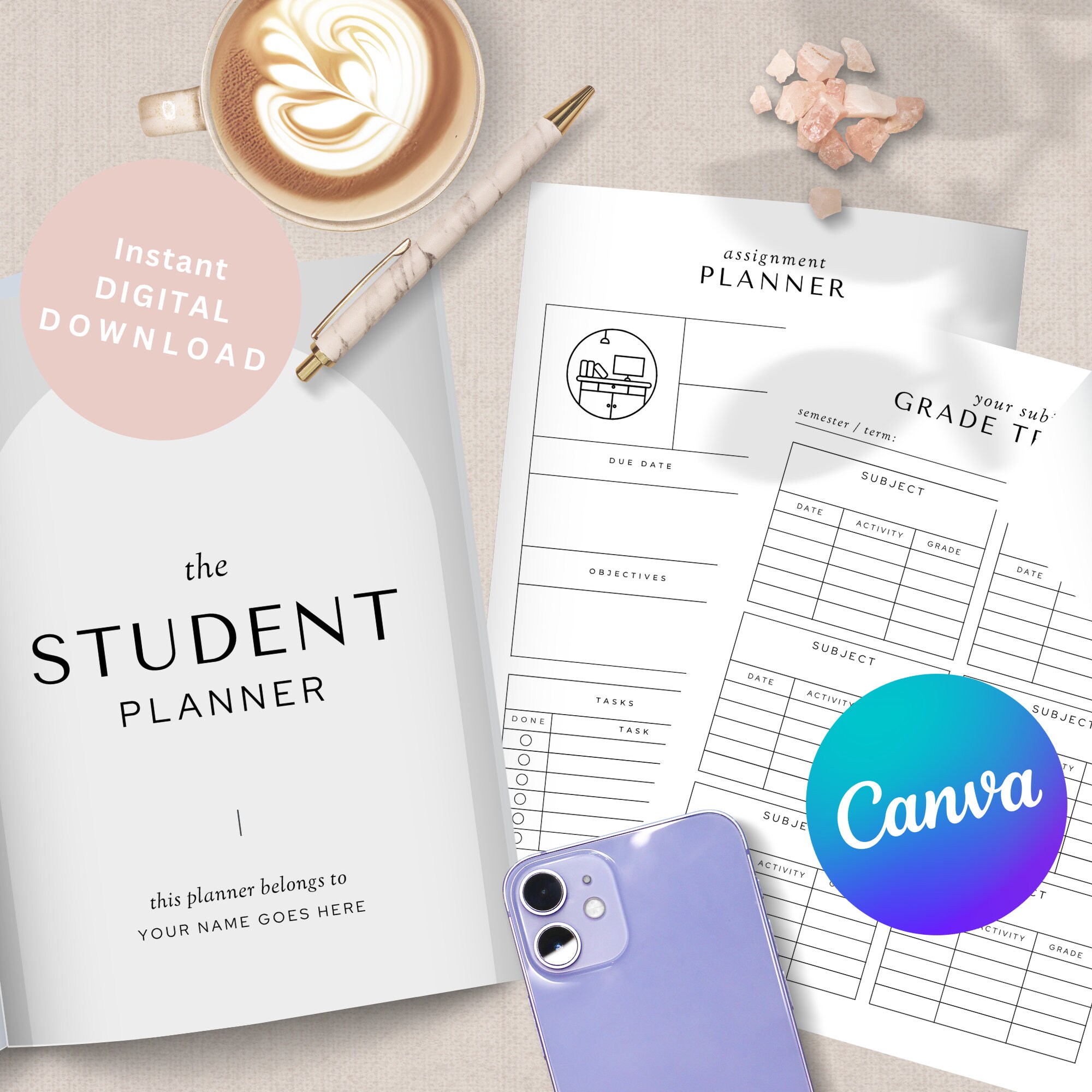 Student Planner Printable Digital, Editable Canva Academic Planner ...