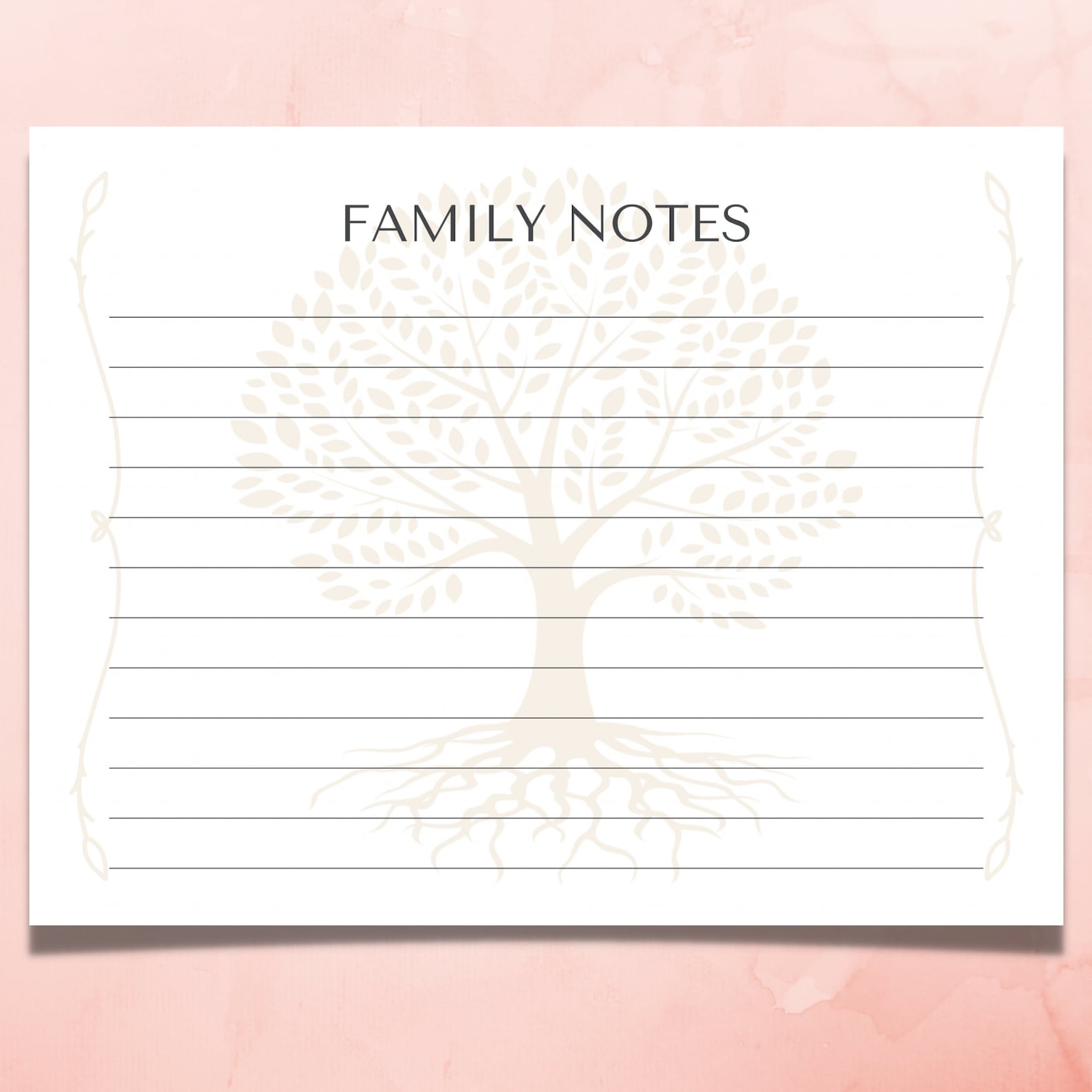 Family Tree Template, Digital Family Notes Printable, Direct Line ...