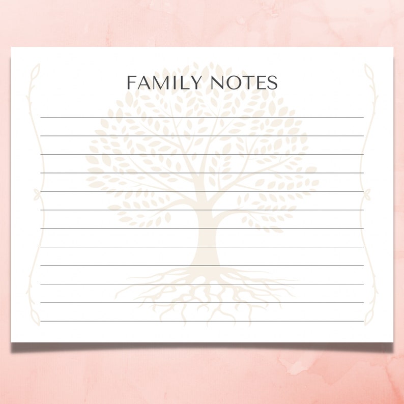 Family Tree Template Digital Family Notes Printable Direct - Etsy