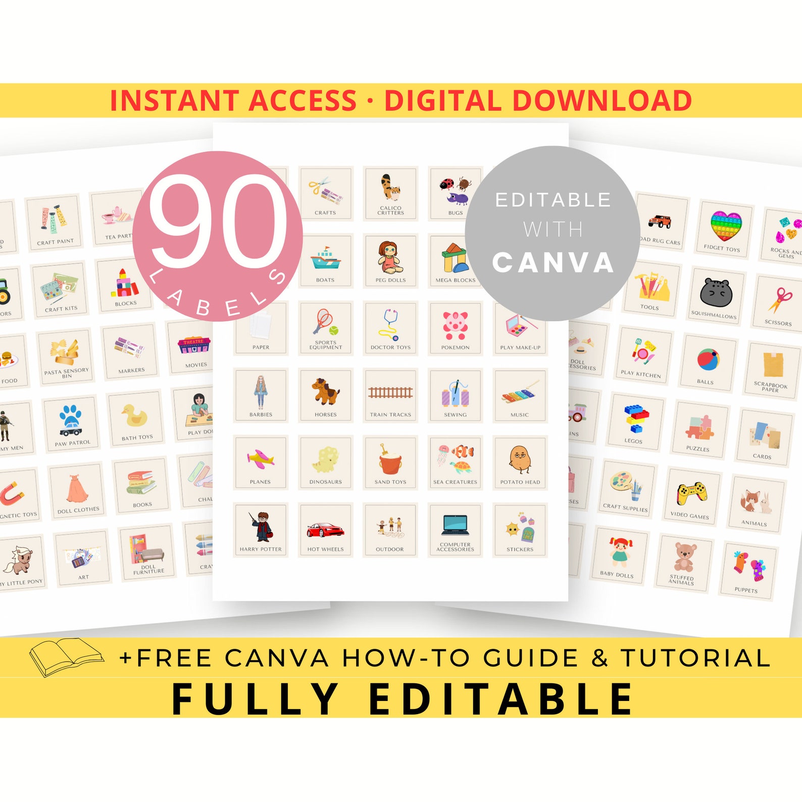 Toy Storage Bin Box Basket Visual Labels Editable Printable Template ...