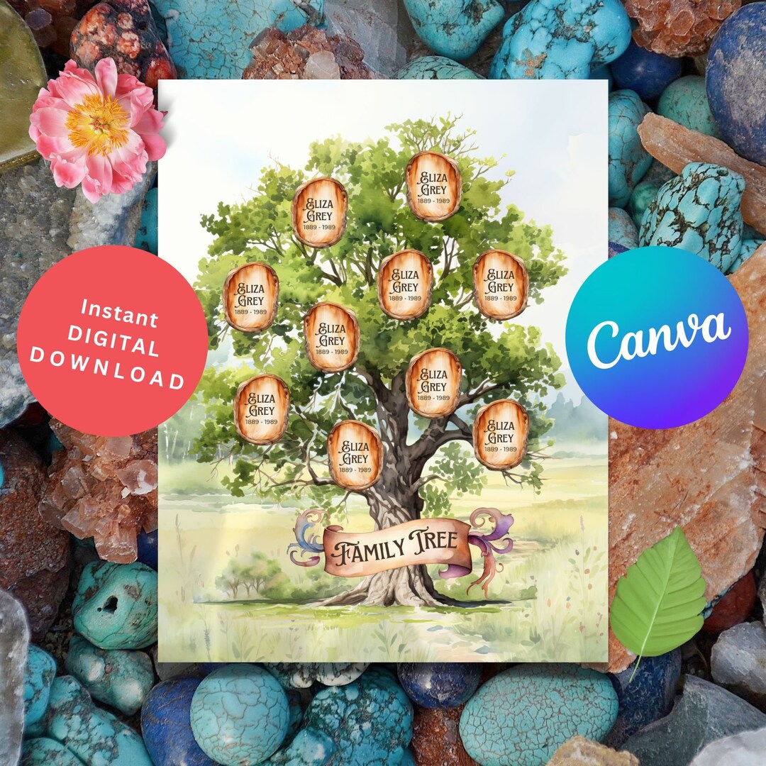 Watercolor Family Tree Creator Template Digital Generation - Etsy