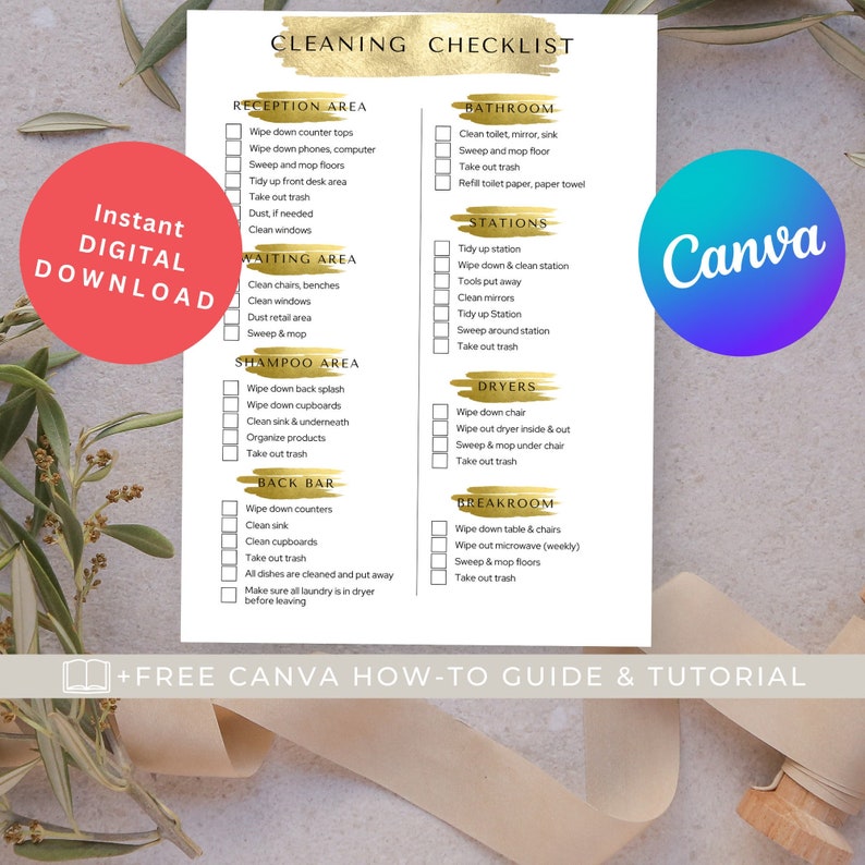 Salon Cleaning Checklist Printable Editable Digital Canva Template ...