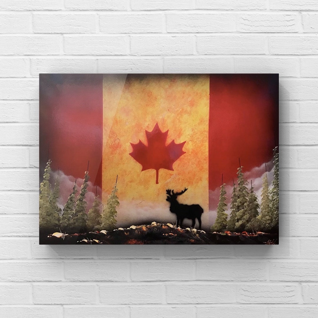 Canada Rustic Flag Spray Paint Art Decor Nature Wall Are Decore Elk ...