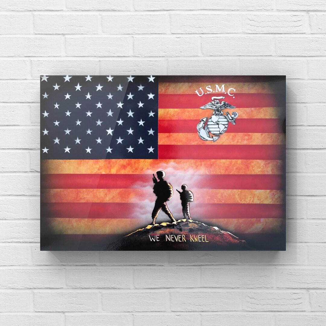 USMC US Flag Wall Art: Americana Military Decor - Etsy
