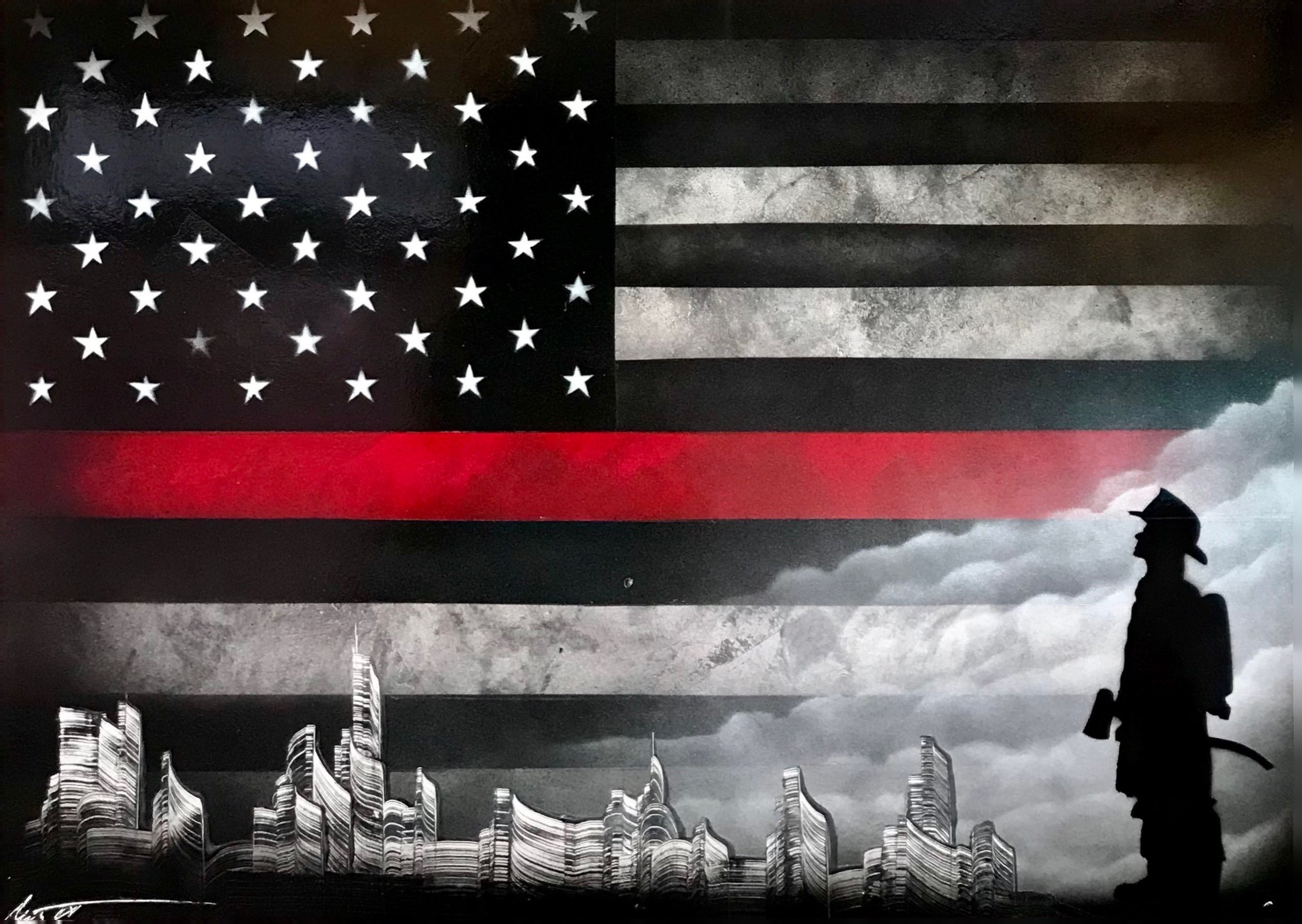 Firefighter Flag Spray Paint Art, Thin Red Line - Etsy