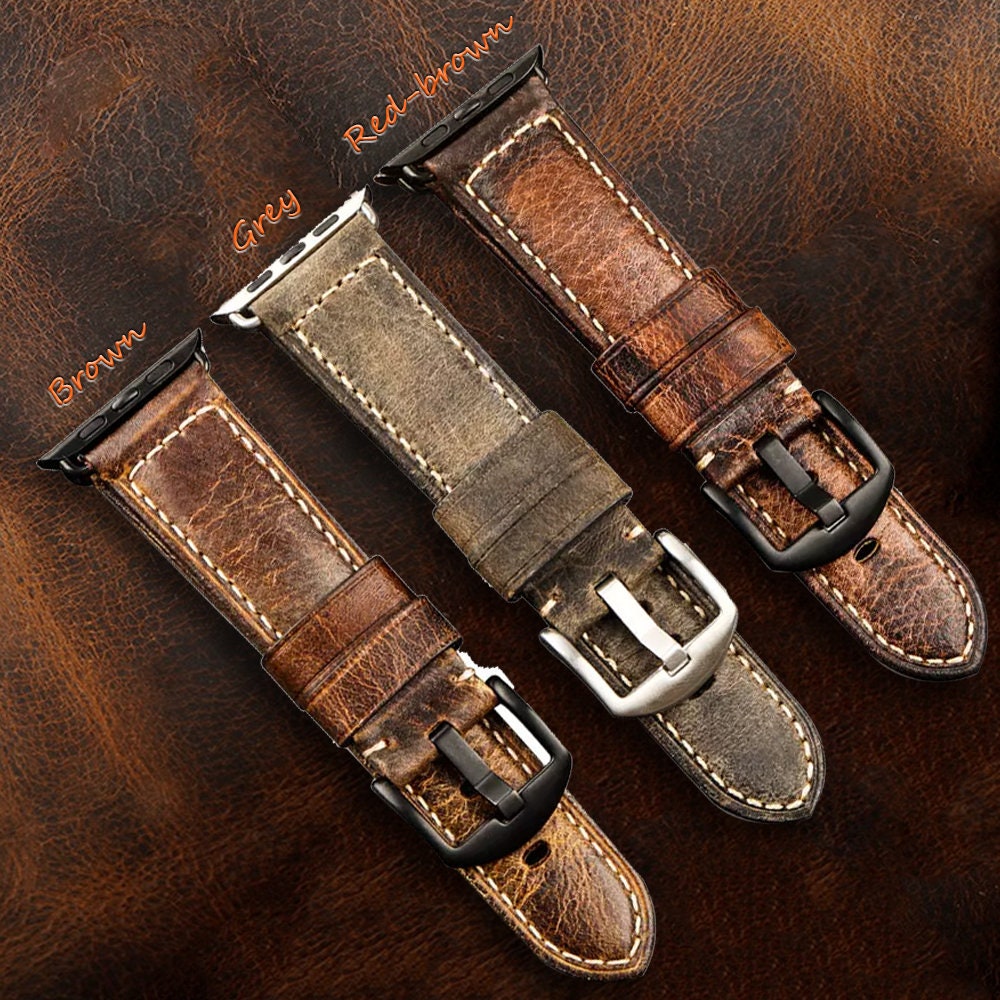 Genuine Leather Watch Band, Leather Apple Watch Band, Vintage Brown ...