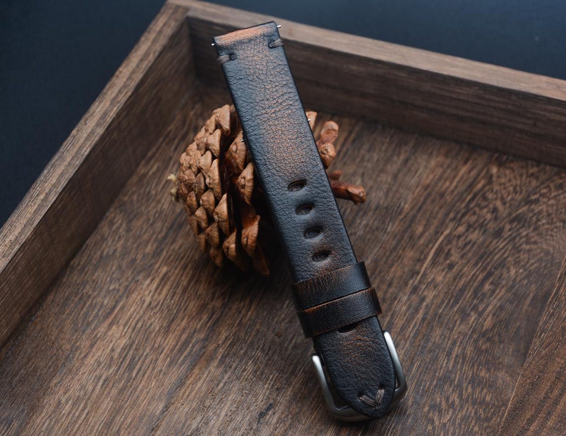 Quick Release Vintage Patina Leather Strap | Hand-rubbed Finish for ...