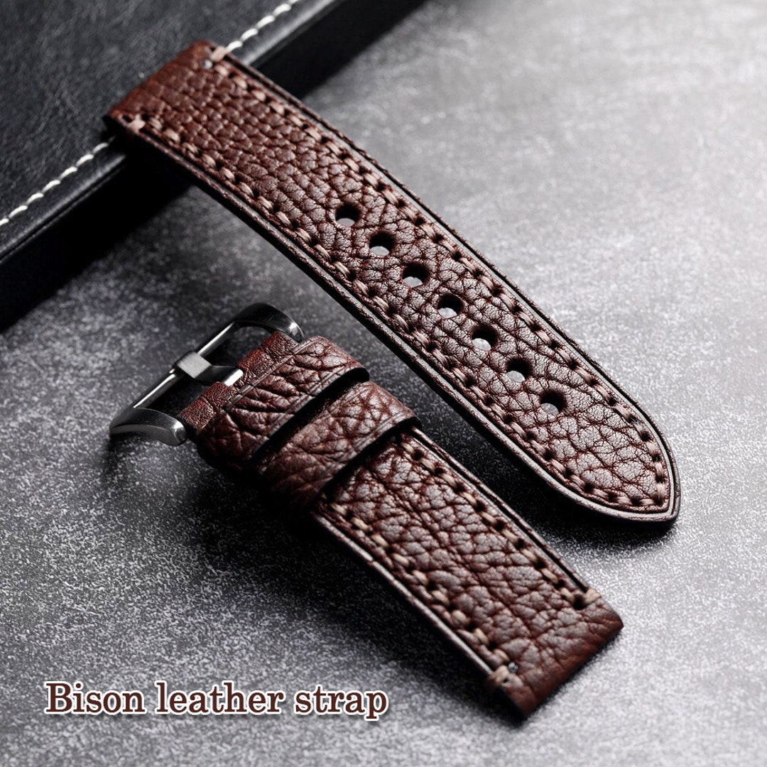 Brown Leather Watch Band,bison Leather Strap,handmade Vintage Leather ...