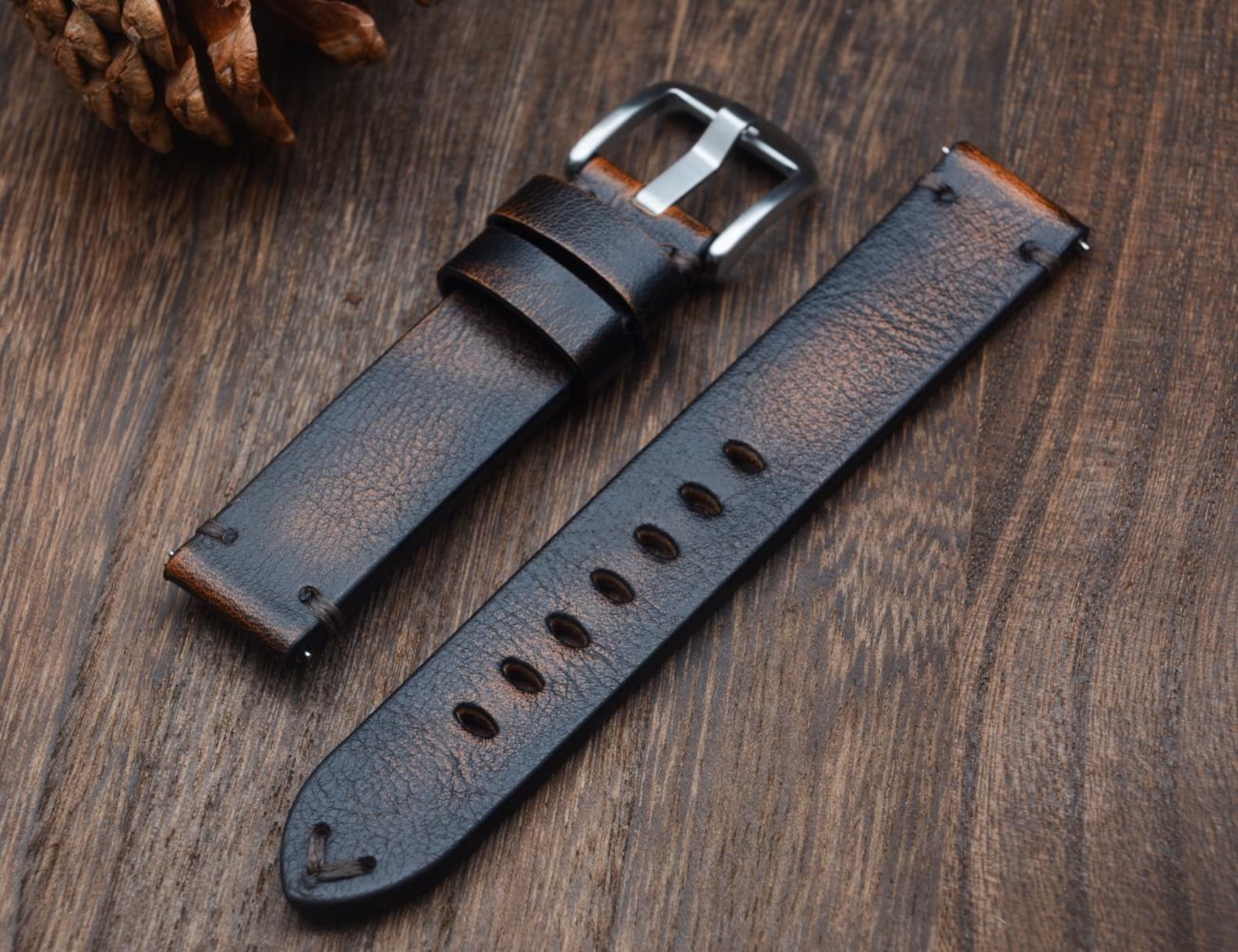 Quick Release Vintage Patina Leather Strap | Hand-rubbed Finish for ...