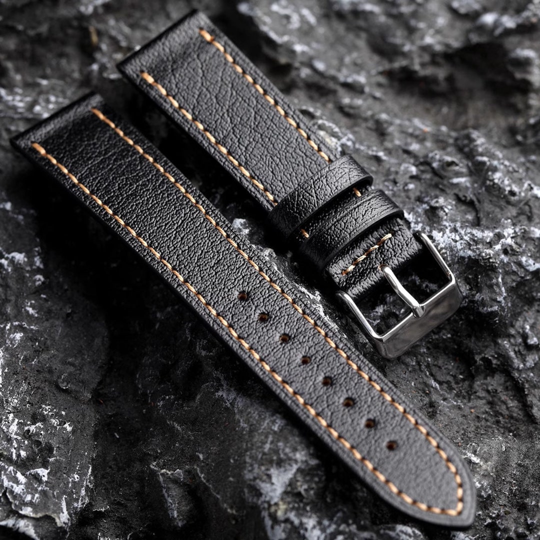 Vintage Leather Watch Band, Ultra Thin Black Watch Strap, Vintage ...