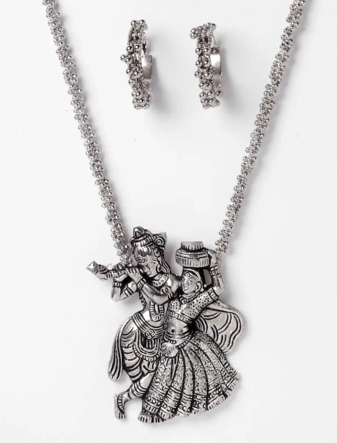 Women Oxidised Silver-plated Radha Krishna Temple Jewellery Set Indian ...
