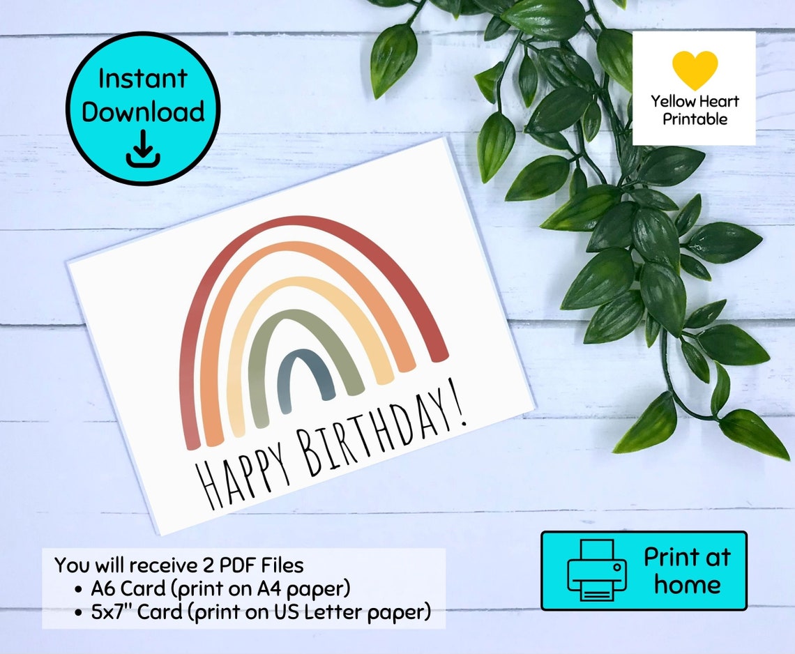 PRINTABLE Rainbow Happy Birthday Card. Print Your Own A6 or - Etsy ...