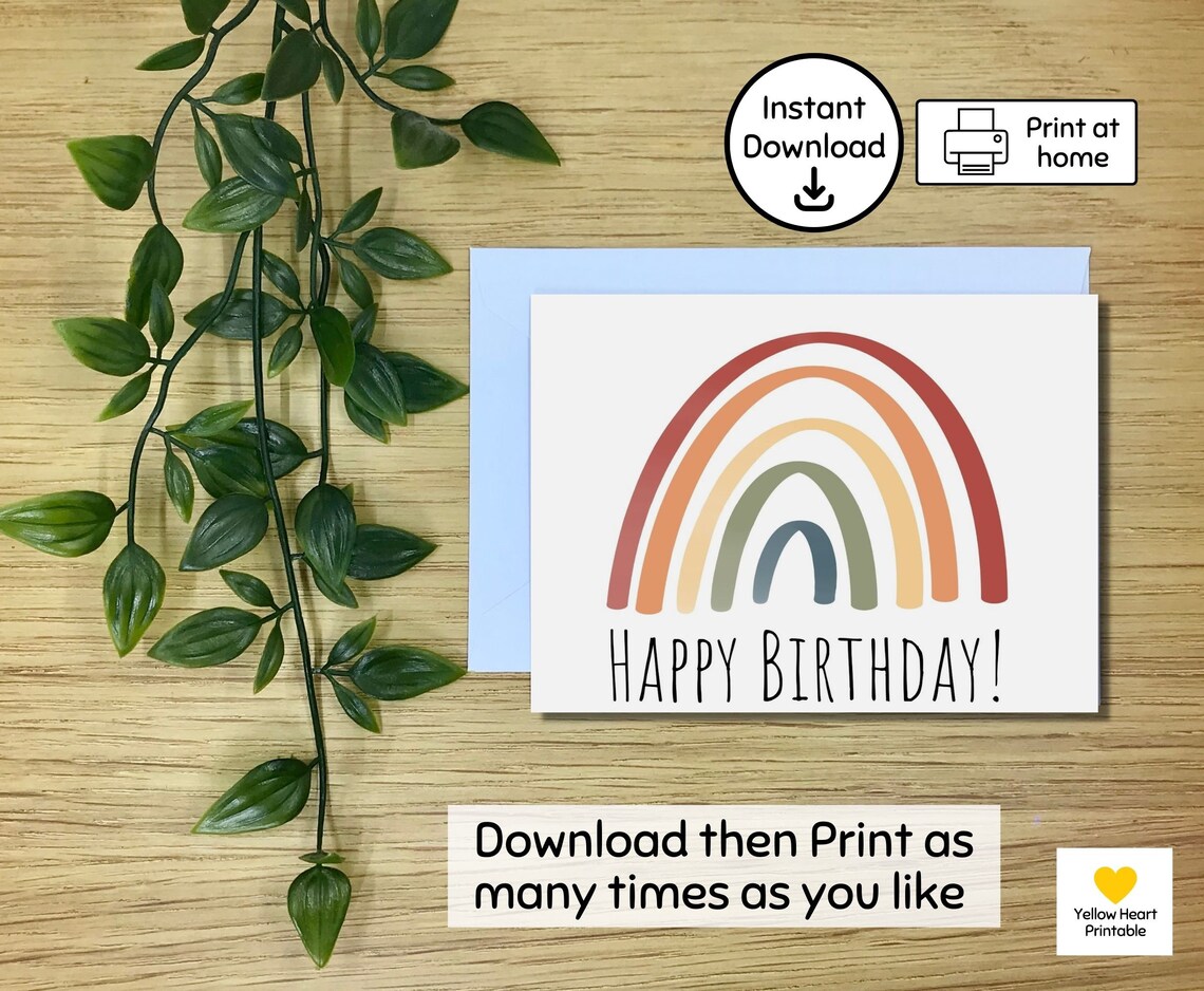 PRINTABLE Rainbow Happy Birthday Card. Print Your Own A6 or - Etsy ...