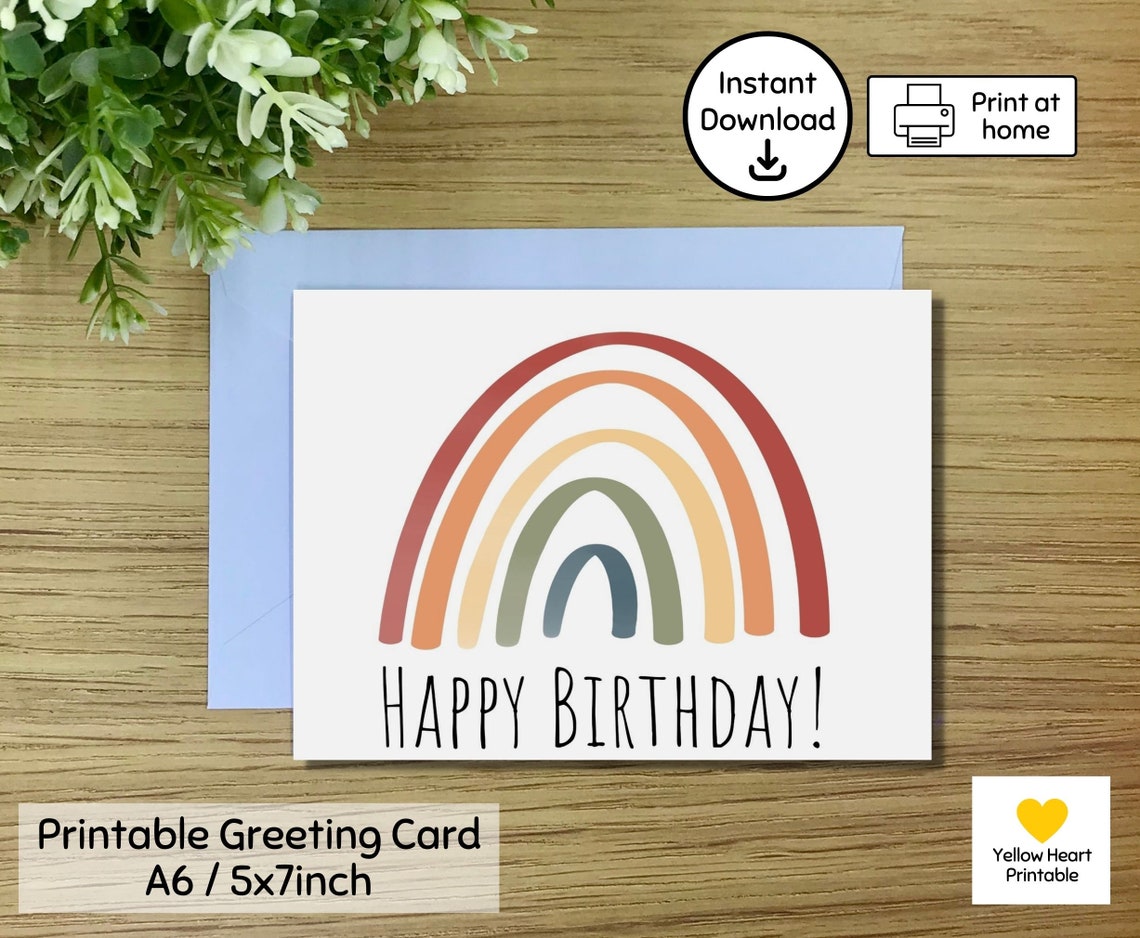 PRINTABLE Rainbow Happy Birthday Card. Print Your Own A6 or - Etsy ...