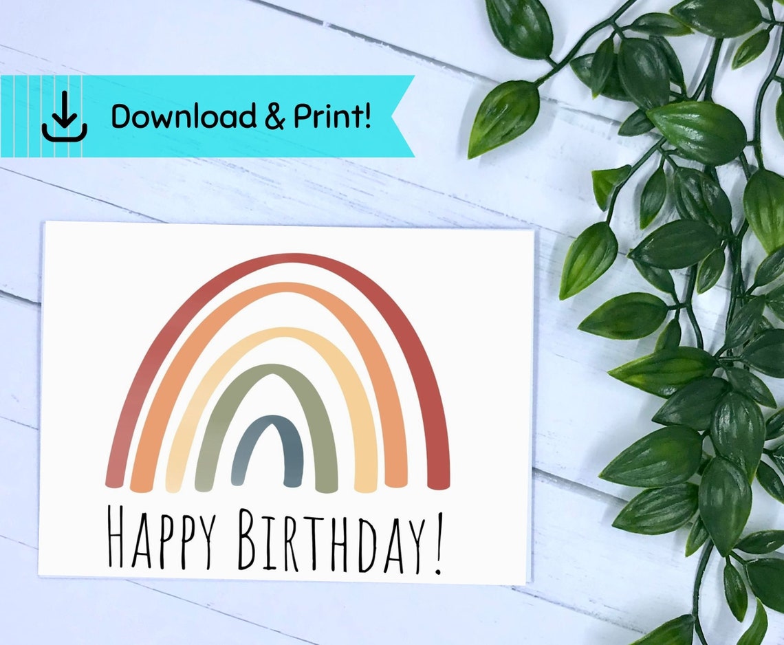 PRINTABLE Rainbow Happy Birthday Card. Print Your Own A6 or - Etsy ...