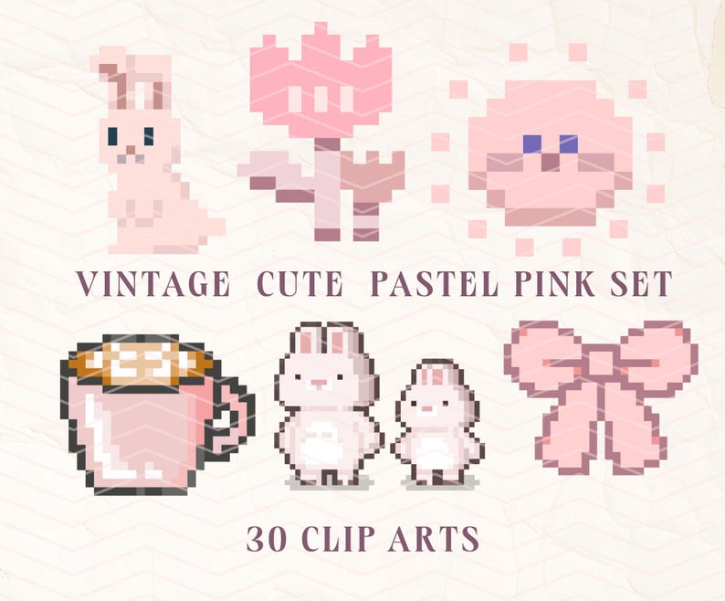 Cottagecore Pixel Art , Kawaii Bunny & Floral Pixel Art Clipart,digital ...
