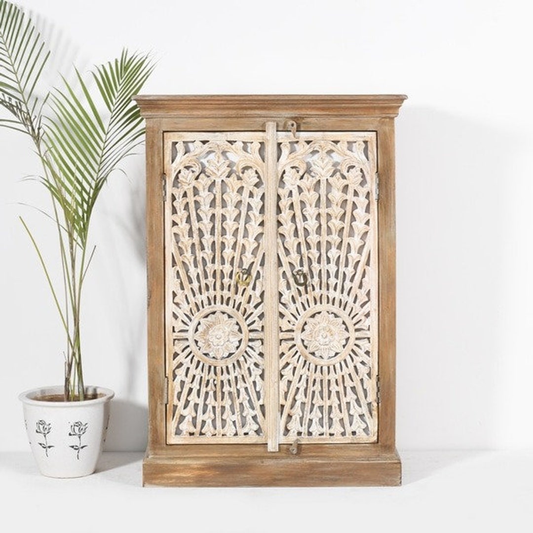 Hand Carved Dual Tone Display Unit Handmade Wooden Crockery Cabinet ...