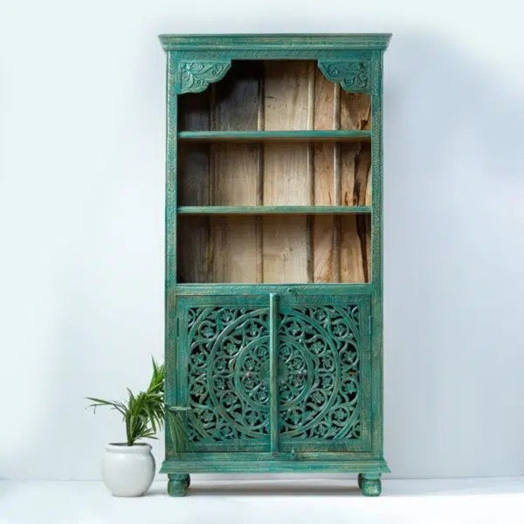 Hand Carved Green Floral Display Unit Handmade Wooden - Etsy