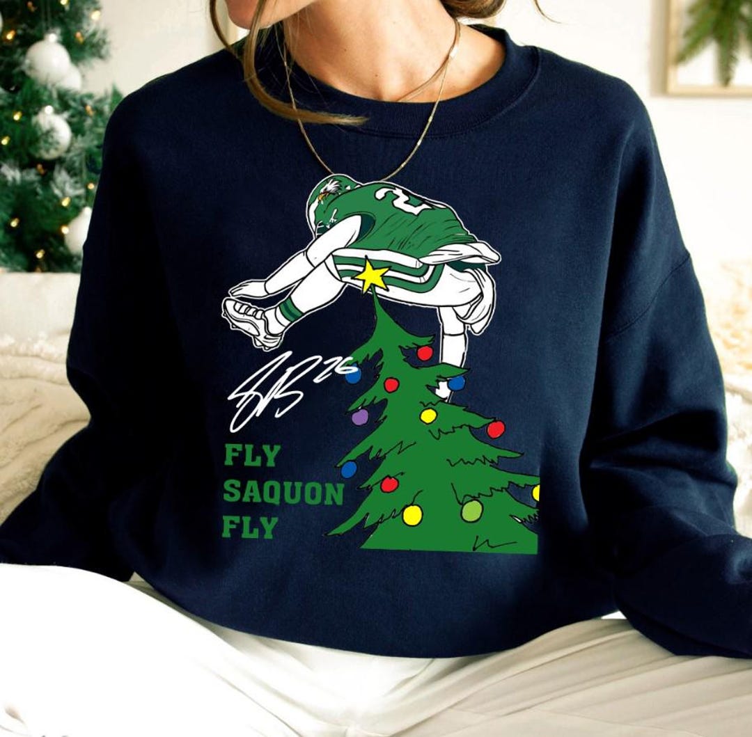 Saquon Barkley Jumping Over Christmas Tree Funny Sweatshirt, Saquon ...
