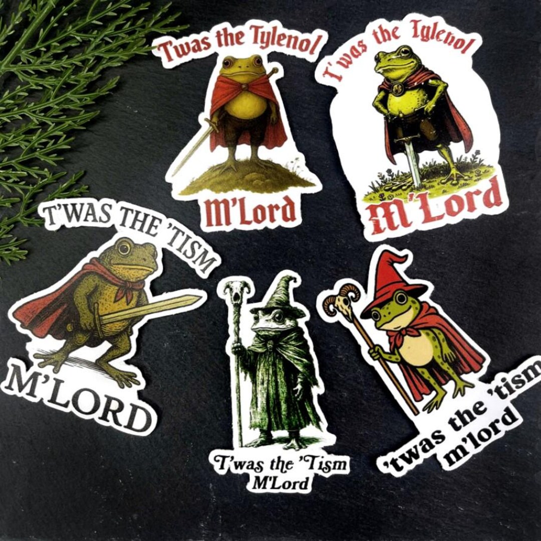 5PCS M’lord Medieval Frog Sticker Pack, Funny Frog Vinyl Stickers ...