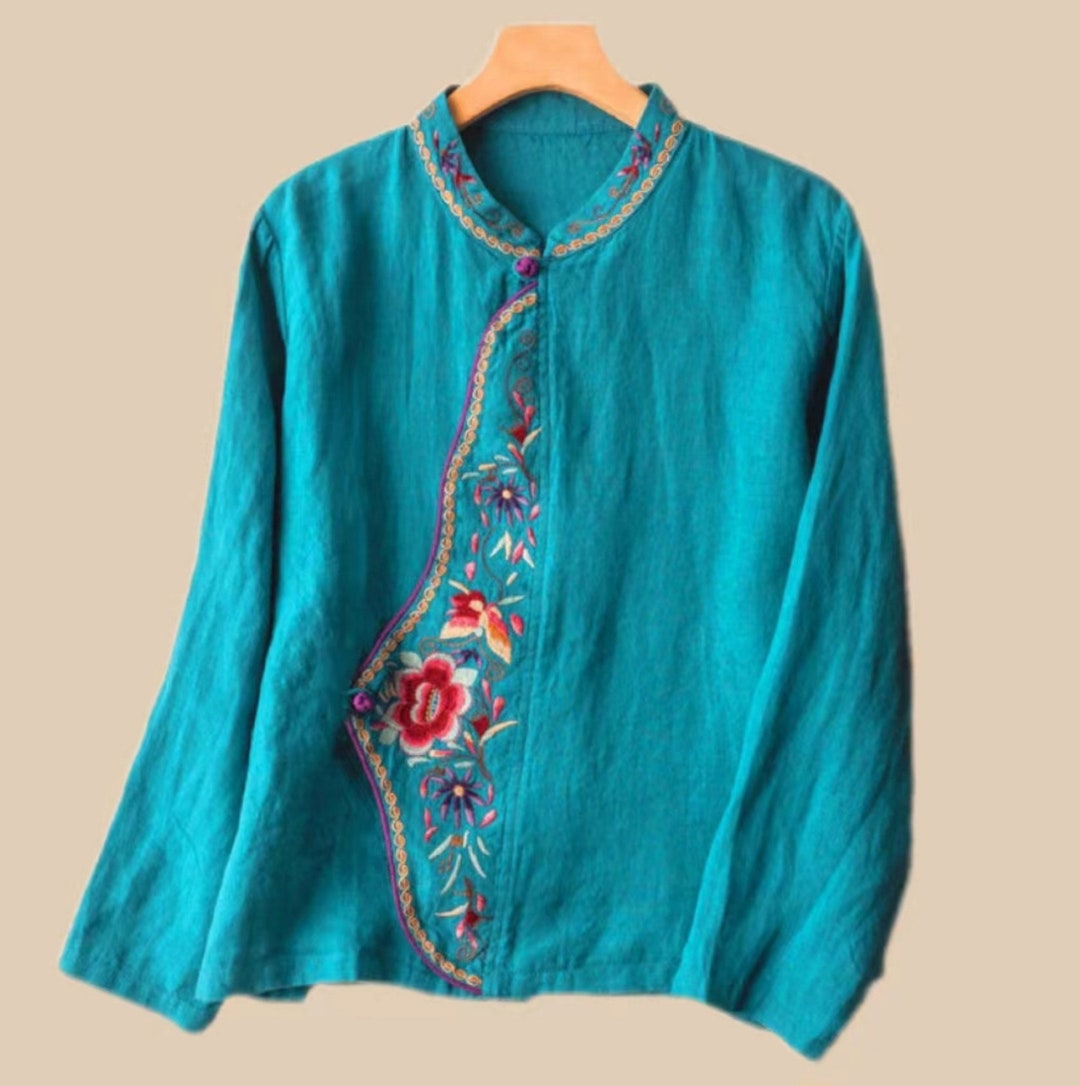 Chinese Embroidered Linen Hanfu Top Cross Button Hanfu - Etsy