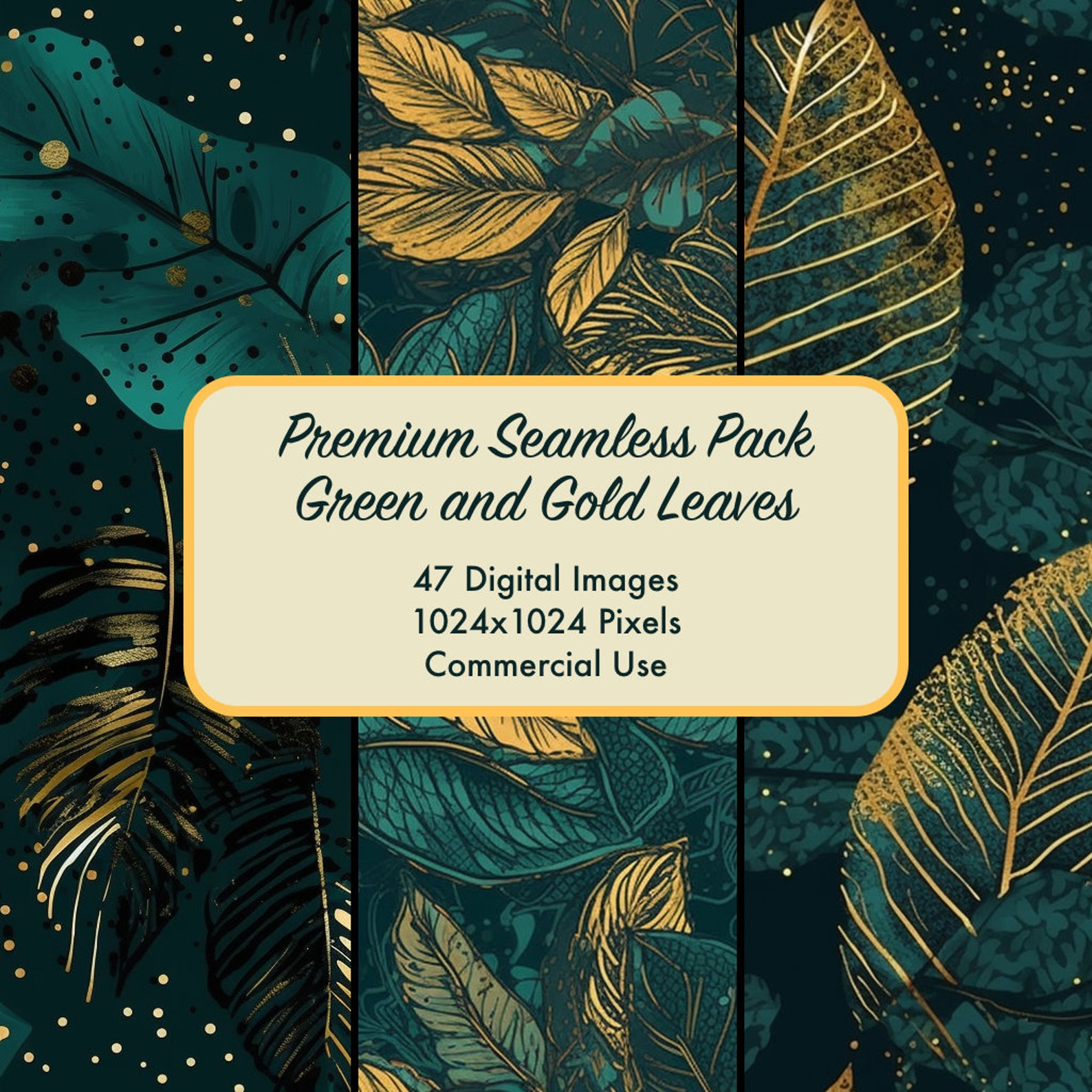 47 Green and Gold Leaves Seamless Pattern Premium Pack Jungle Leaf ...