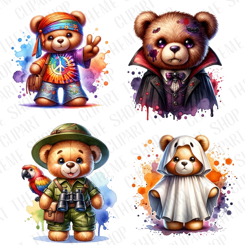 Teddy Bear Halloween Clipart Bundle - Halloween Bear Clipart ...