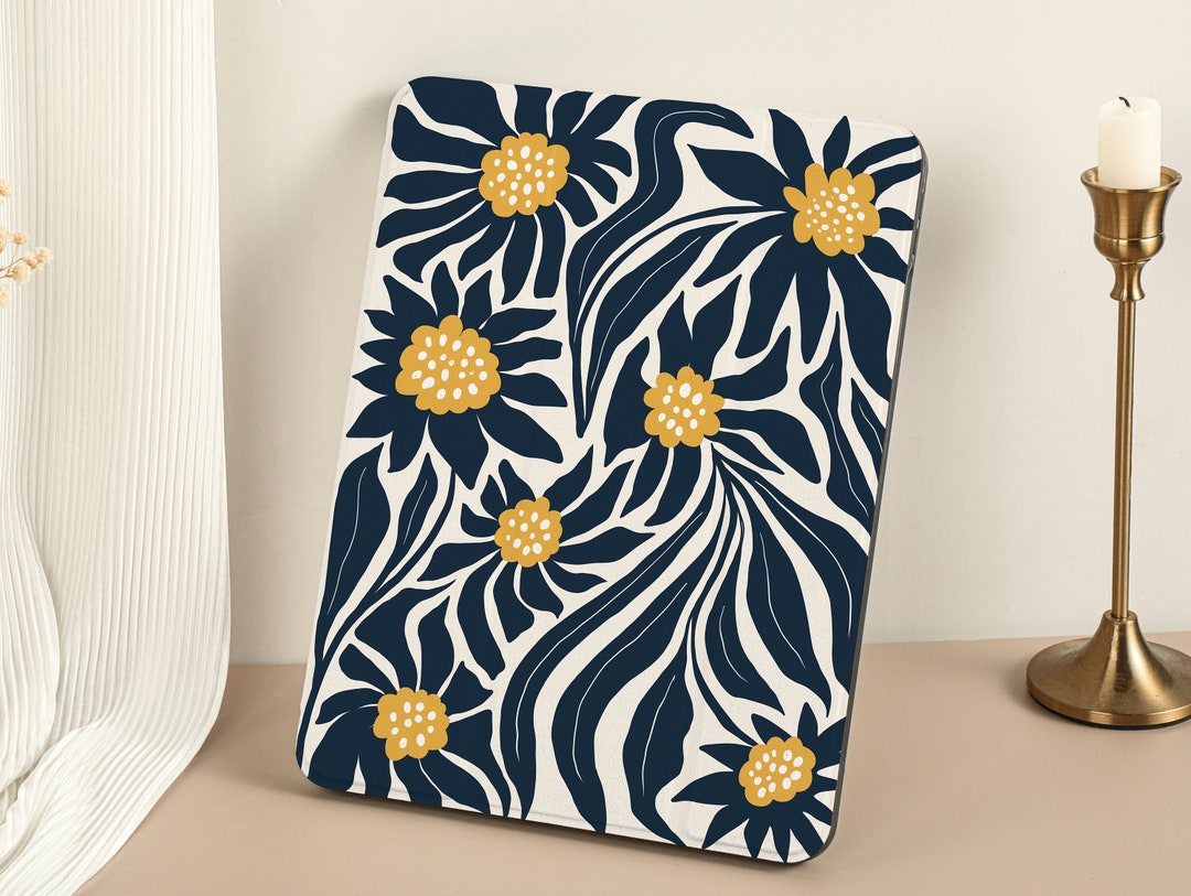 Navy Blue Gerbera iPad Air 4 iPad Pro 12.9 Case, iPad 10.2 iPad 9.7 ...