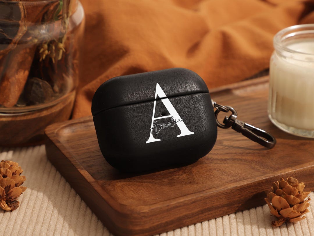 Personalized Leather Black AirPod Case, Wooden AirPod Case 2 3, AirPod ...