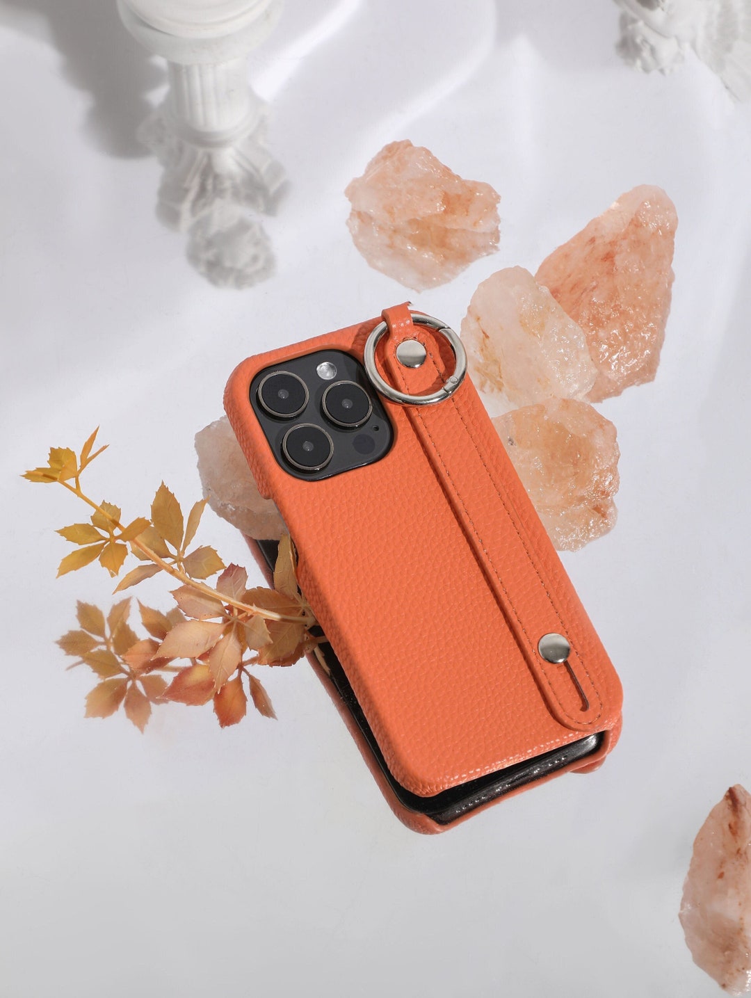 Monogram Initials iPhone 15 14 Pro Case, Orange Vegan Phone Case With ...