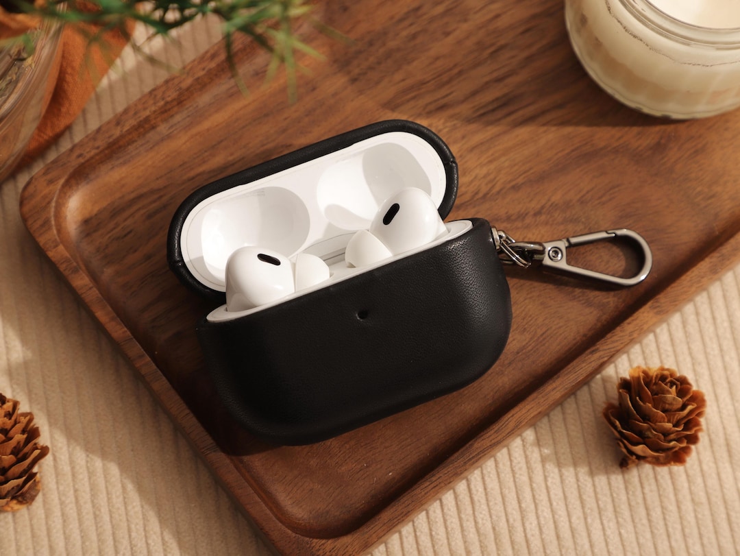 Personalized Leather Black AirPod Case, Wooden AirPod Case 2 3, AirPod ...
