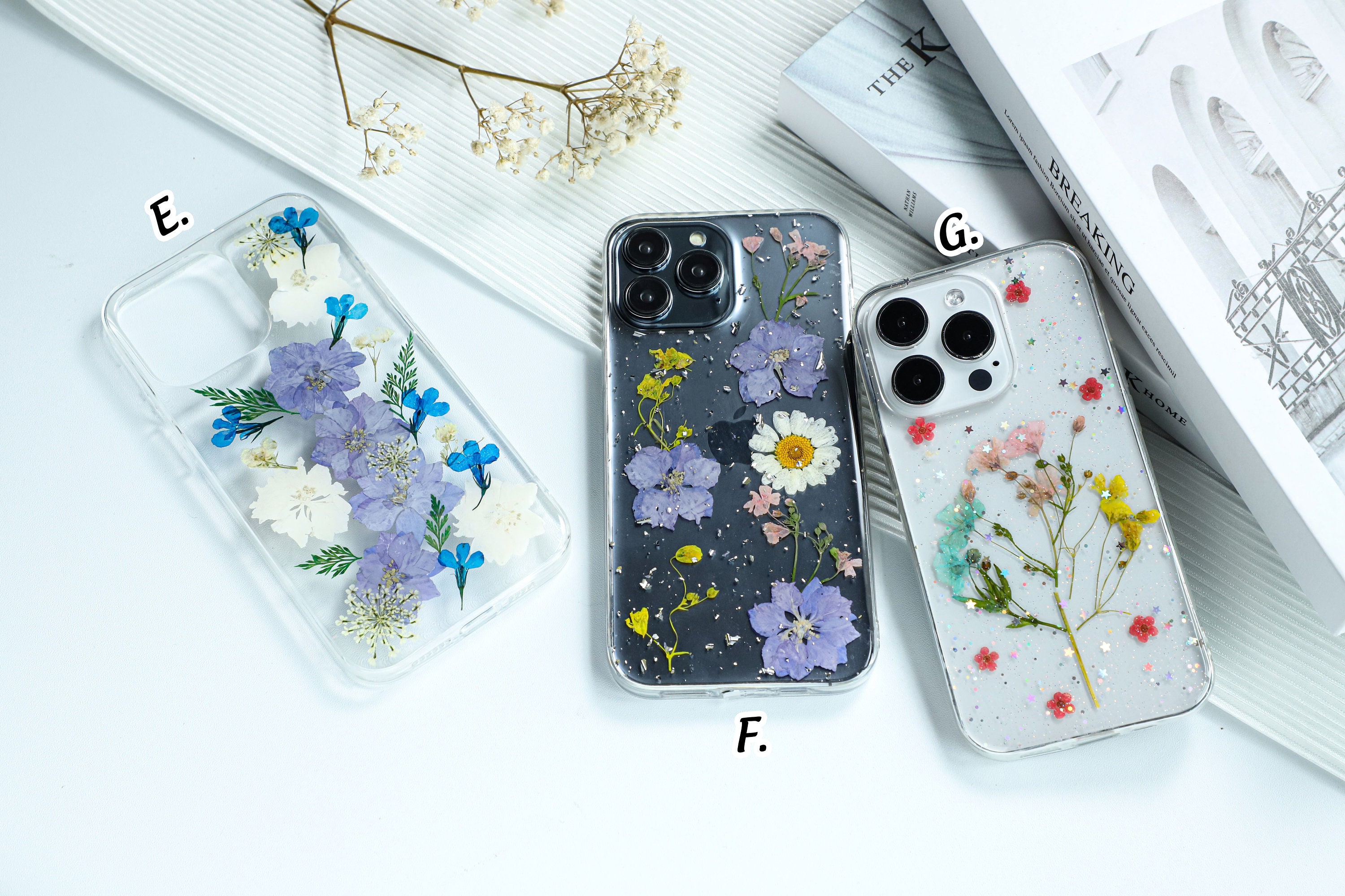 Real Pressed Flower Phone Case, Resin Art iPhone 15 14 13 12 11 Pro Max ...