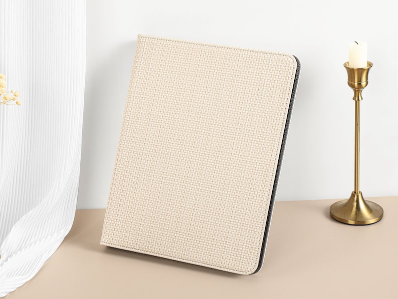 Beige Cotton Linen iPad Air 4 iPad Pro 12.9 Case, iPad 10.2 iPad 9.7 ...