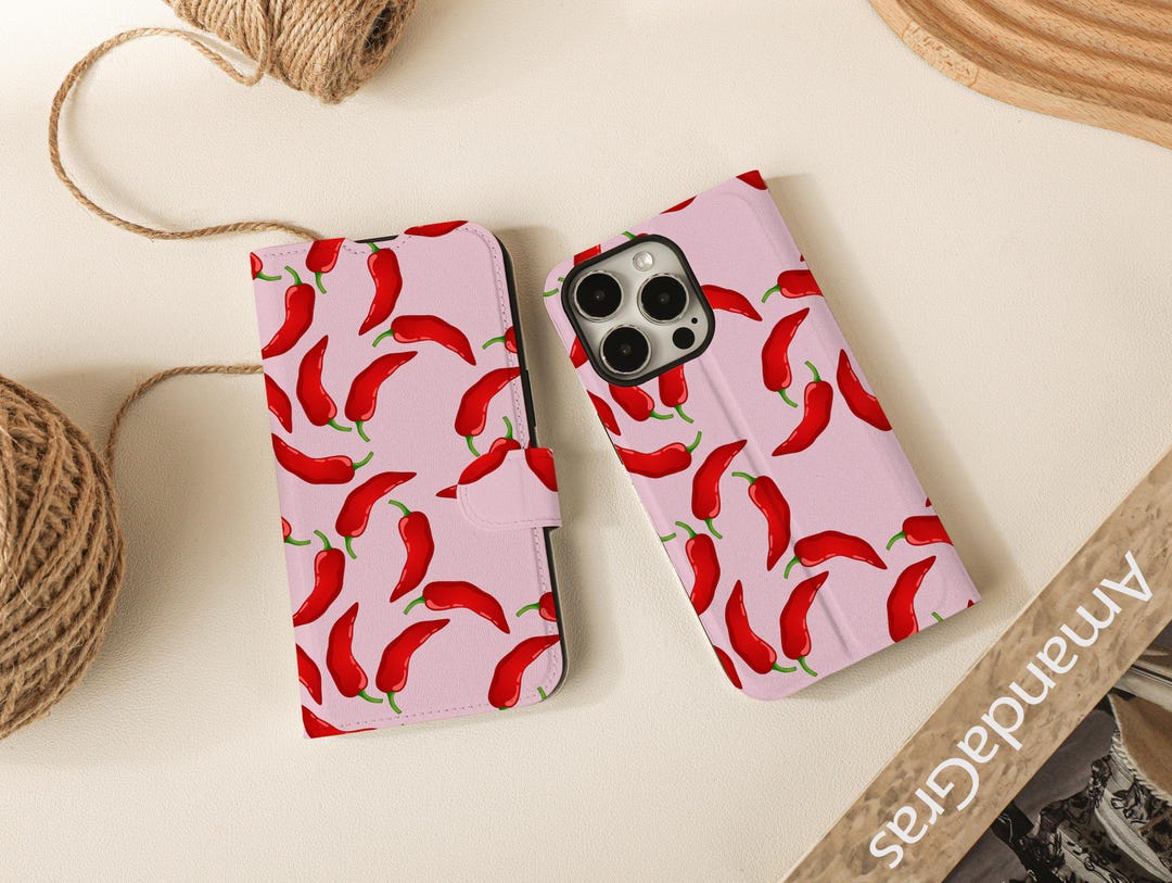 Lovely Chilli Print Flip Wallet Cases for iPhone 17 16 15 14 13 12 11 8 ...