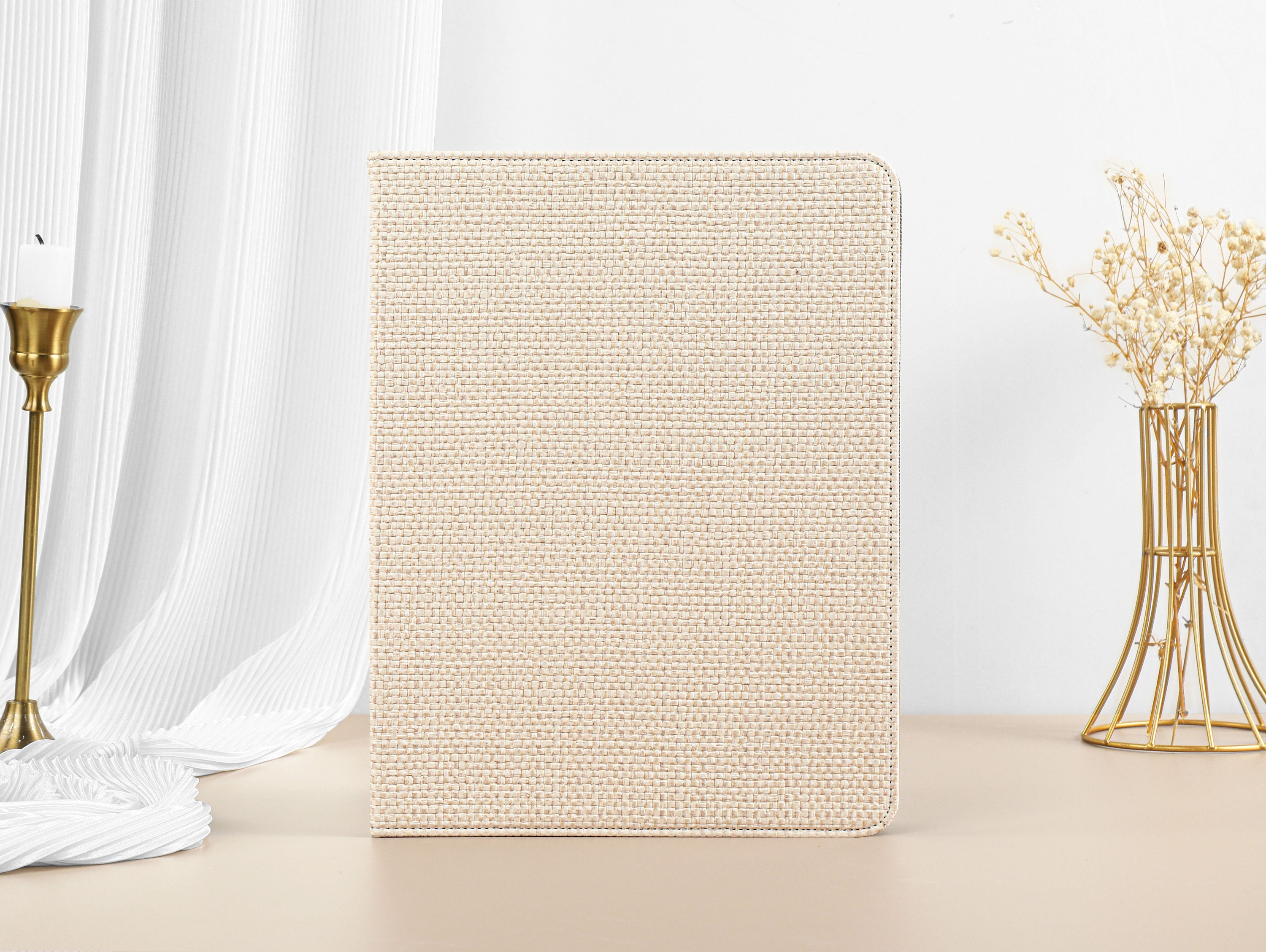 Beige Cotton Linen iPad Air 4 iPad Pro 12.9 Case, iPad 10.2 iPad 9.7 ...