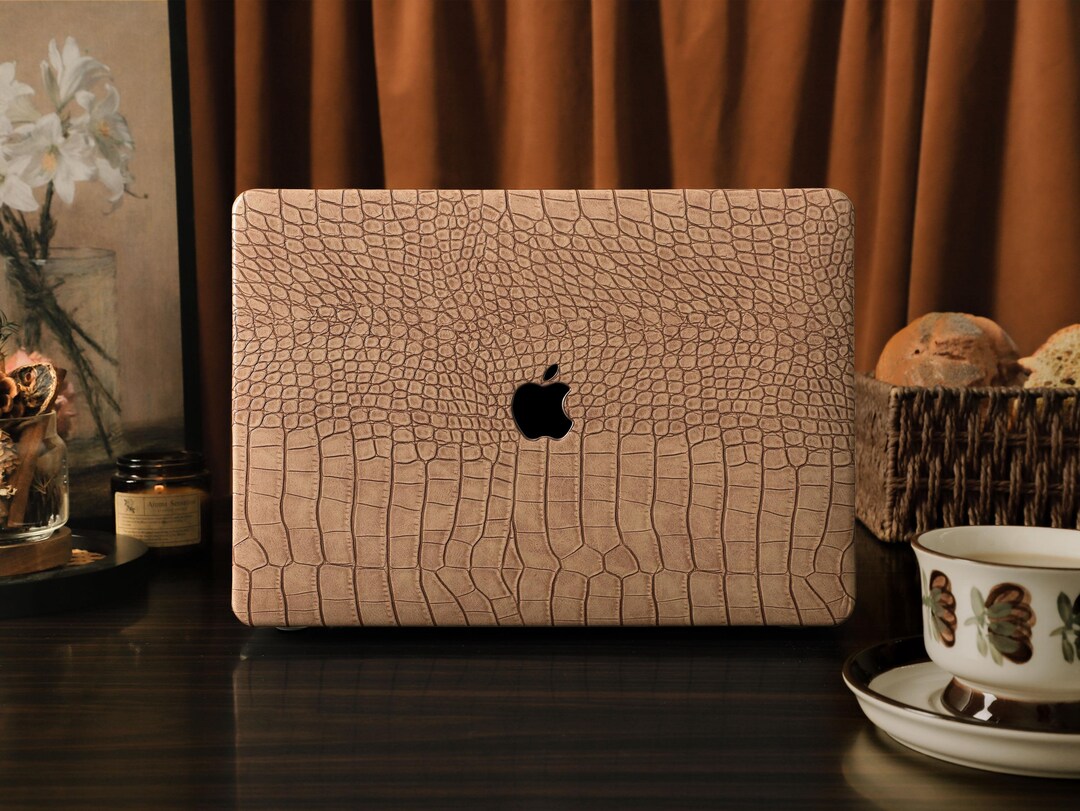 Toffee Crocodile Print MacBook Case| Personalized Luxury Gold Initials ...