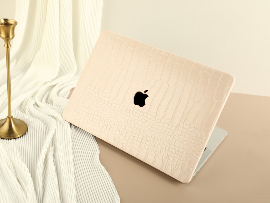 Cream Crocodile Print MacBook Hard Case, Vegan Leather MacBook Cover ...