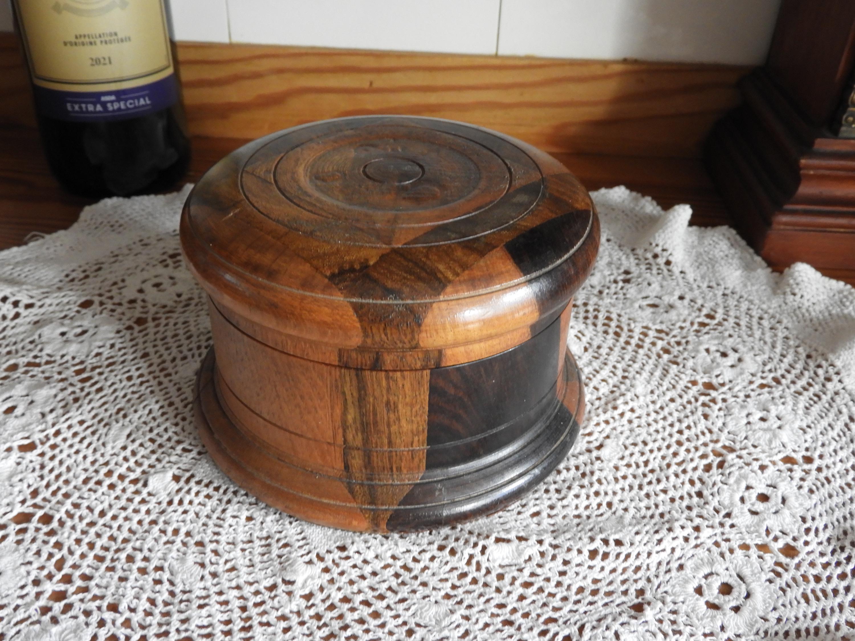 Antique 1930s Turned Lignum Vitae Wood Lidded Pot. Desk Top Trinket Pot ...