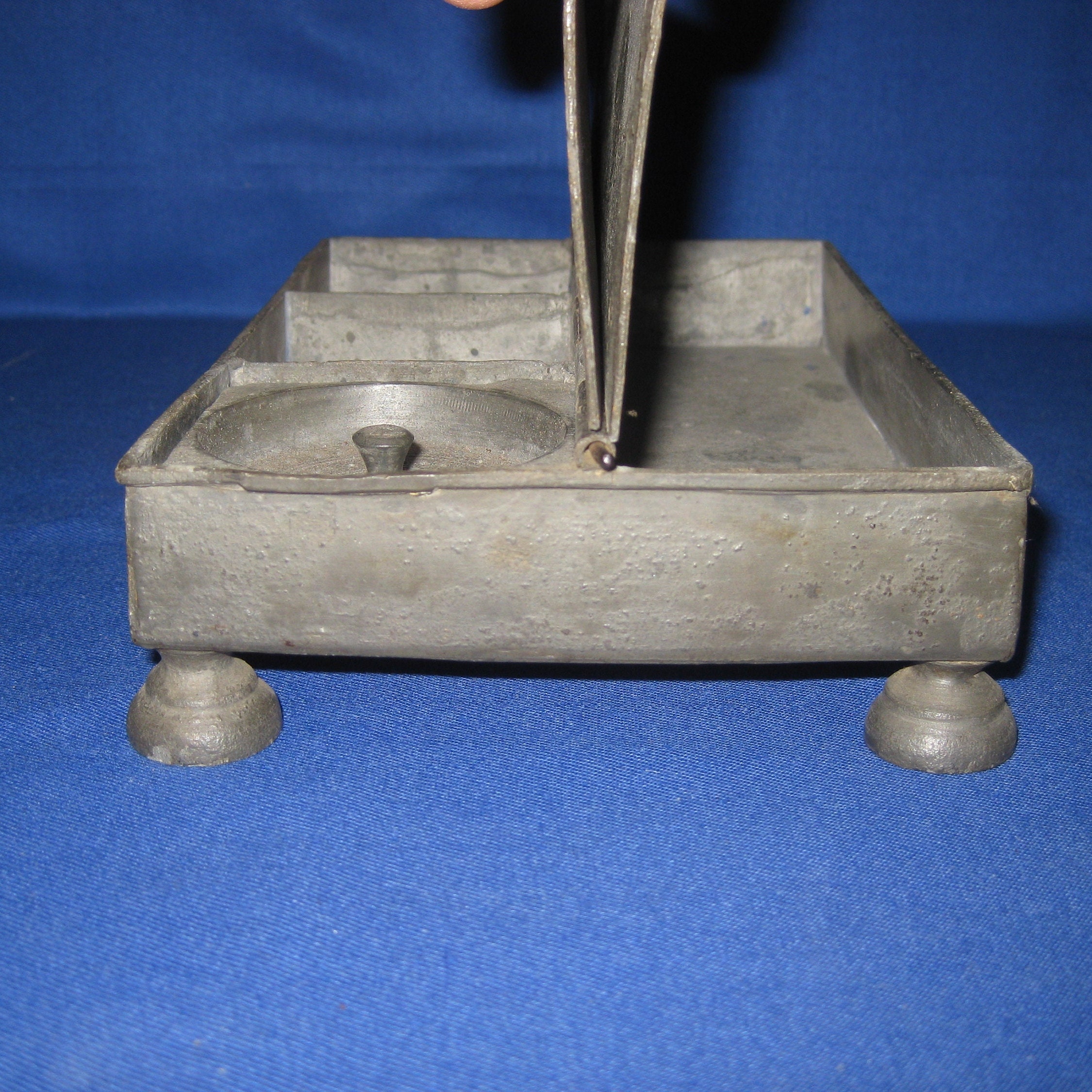 Antique 18th Century Rectangular Pewter Desk Inkwell Holder / Stand ...