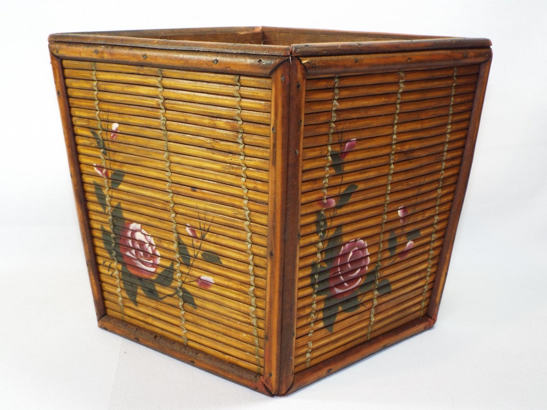 Beautiful Small Vintage Japanese Bamboo Square Planter Pot With Rose ...