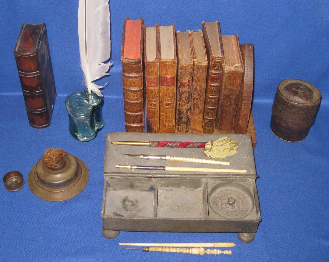 Antique 18th Century Rectangular Pewter Desk Inkwell Holder / Stand ...