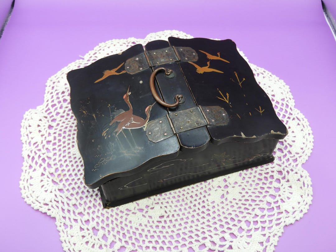 Antique Pre-war Japanese Wood Painted Lacquer Sewing / Trinket Box - Etsy