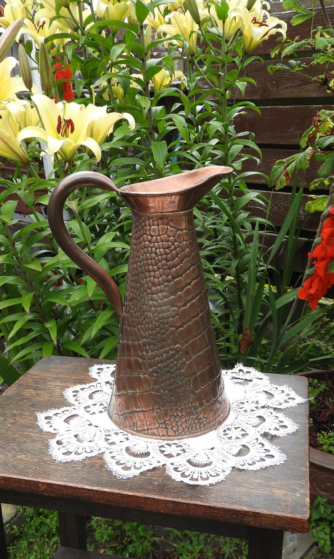 Antique Art Nouveau Copper Lizard Skin Water Jug Garden Water Jar. No 6 ...