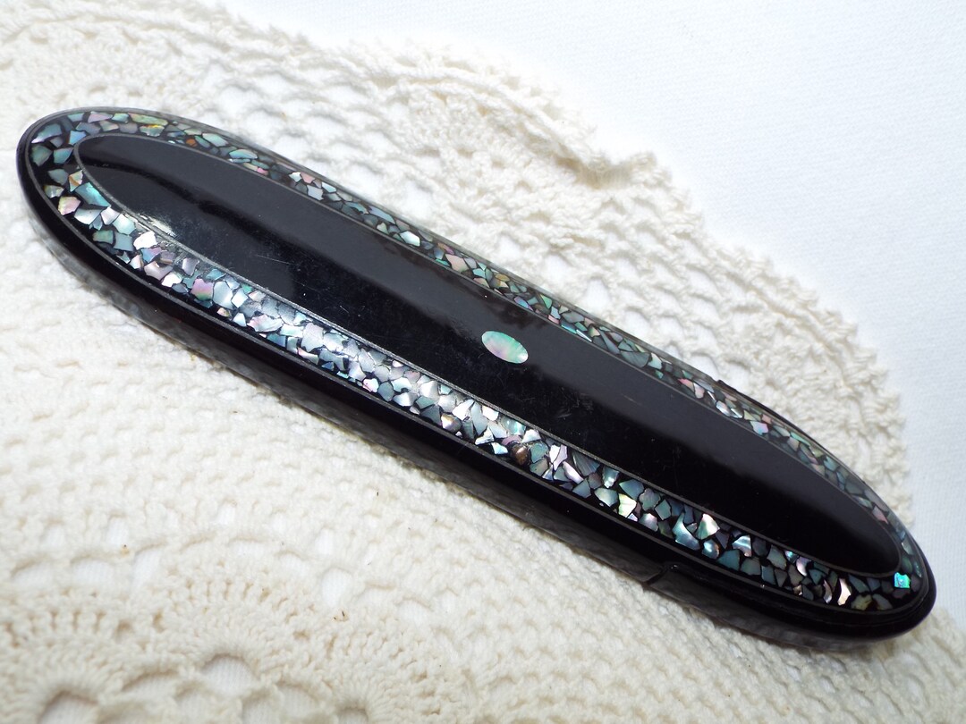 Antique Paper Mache Mother of Pearl Inlay Spectacle Case. Late ...